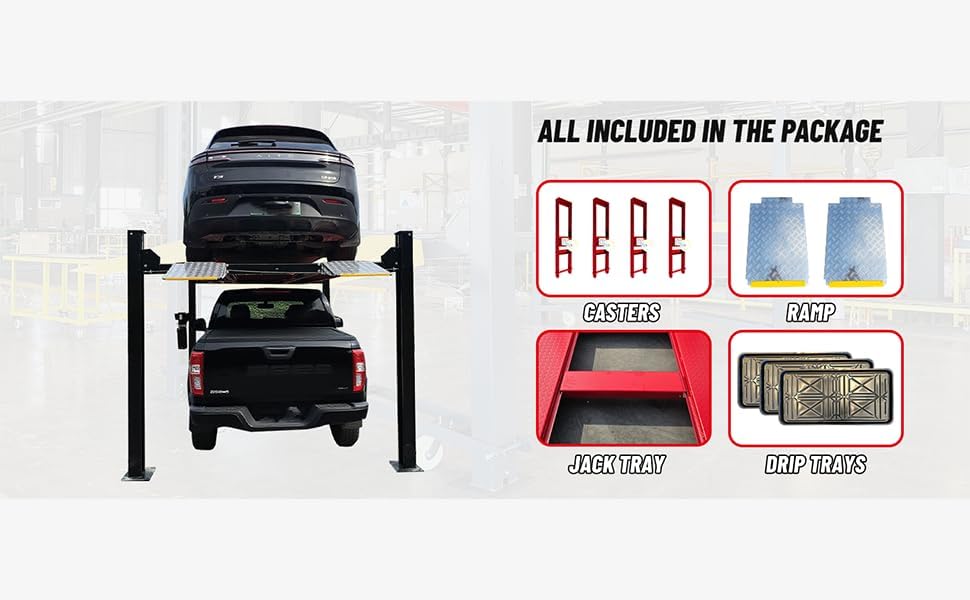 9500lbs 4 Post Lift with Moving Kits/Caster Aluminum Ramp Extra Height ...