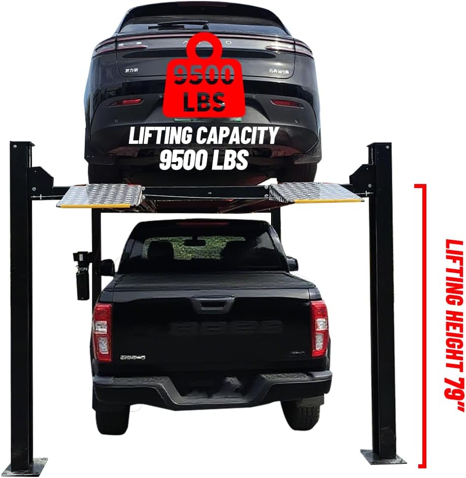 9500lbs 4 Post Lift with Moving Kits/Caster Aluminum Ramp Extra Height ...